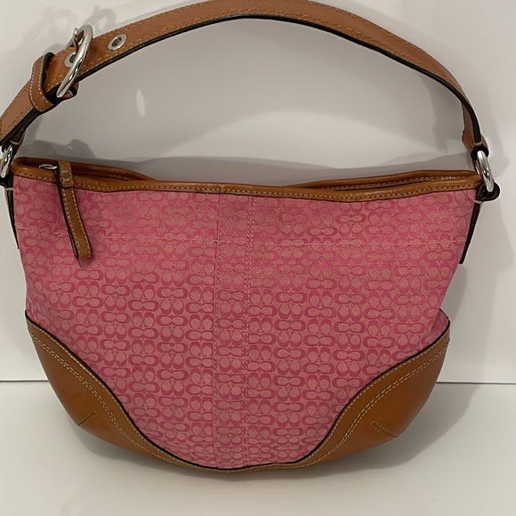 Coach | Bags | Coach Mini Signature Jacquard And Leather Hobo Pink ...